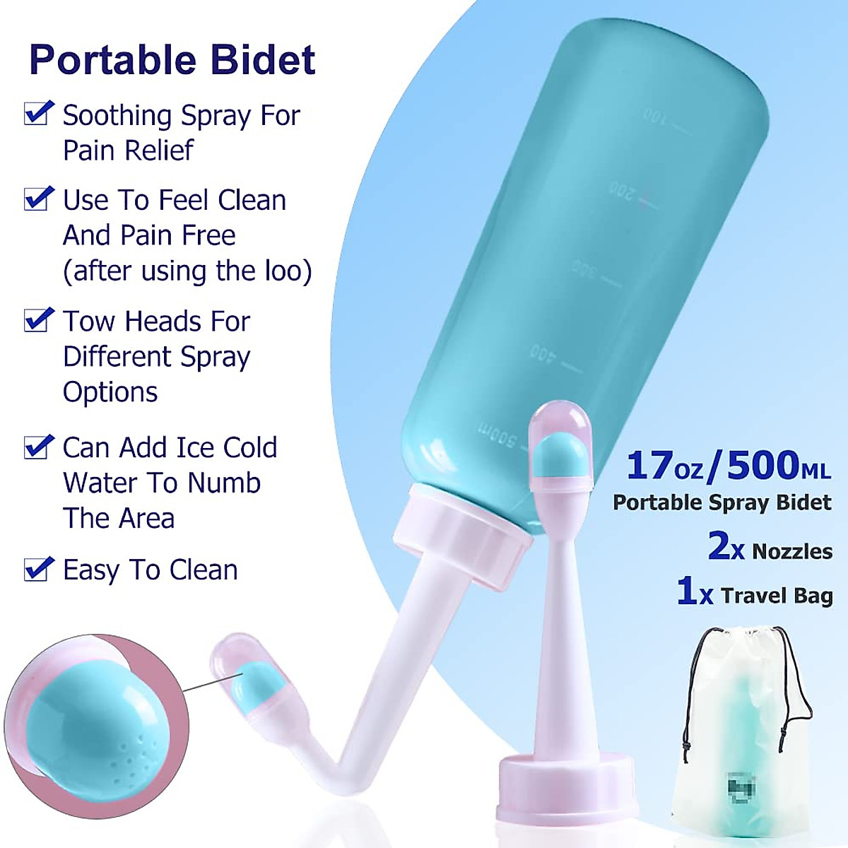 Postpartum Care Bottle, Inverted Nursing Bottle Spray Bottle, Travel Bidet, Woman and Mother and Baby Wash 2 in 1 Handheld Personal Bidet Bottle 500Ml, Resistant to 100ºC, Bonus Bag (Green)