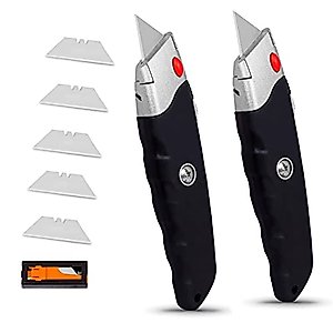 Internet's Best Premium Utility Knife - Set of 2 - Retractable Razor Knife Set - Box Cutter - Rubber Handle