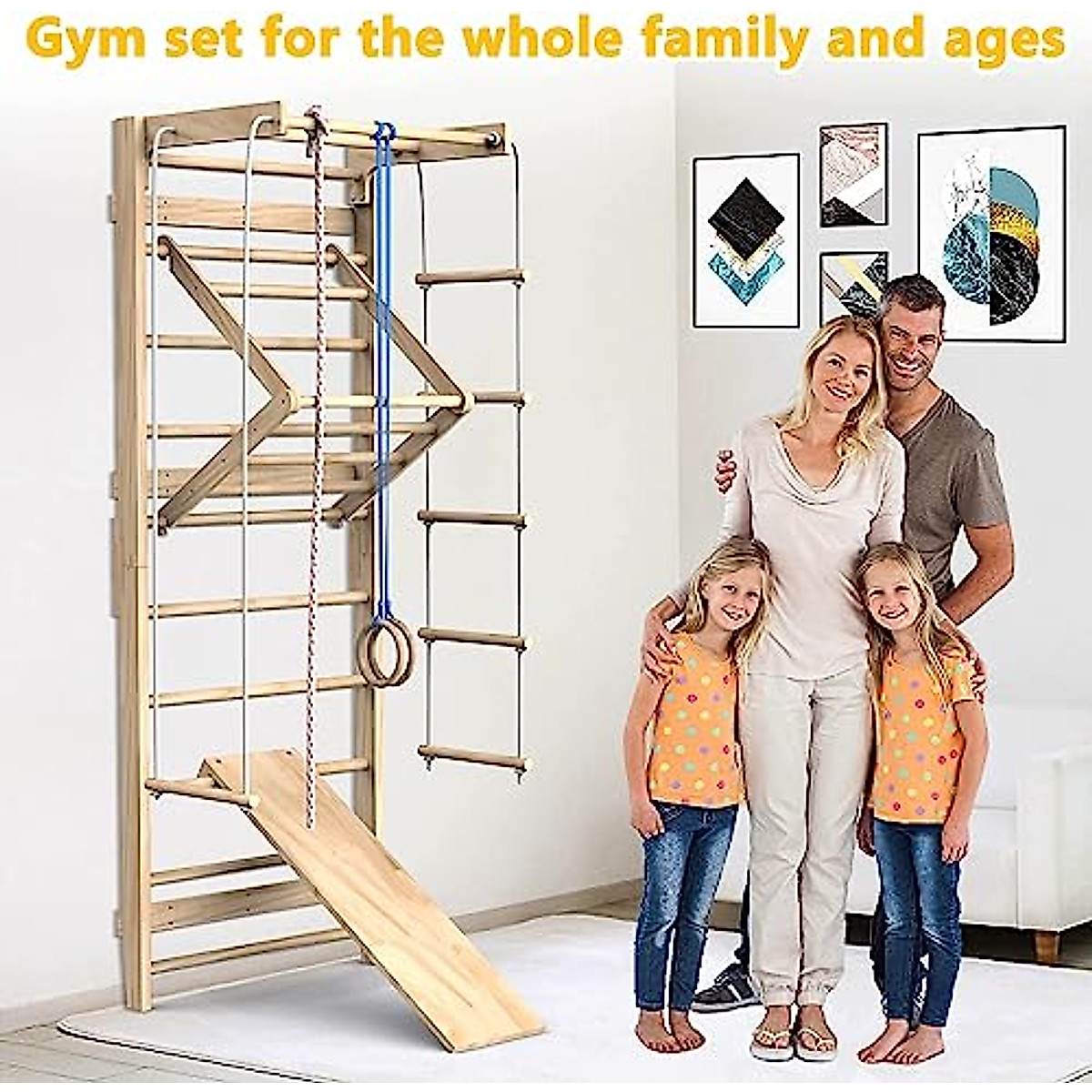 Jungle Gym, Wooden Swedish Wall Ladder Stall Bars Set, Indoor Playground Climbing Toys for Toddlers, Toddler Climbing Toys Indoor, Stall Bars for Exercise for All Family All Ages Training Stretching