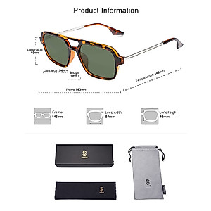SOJOS Vintage Polarized Aviator Sunglasses for Women Men 70s Retro Flat Narraw Rectangular Womens Glasses SJ2186 with Leopard/Green Lens