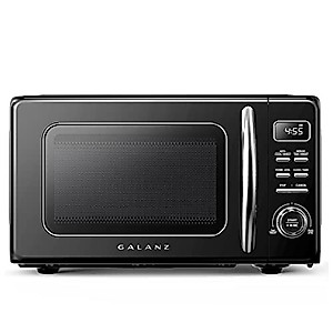 Galanz GLCMKZ07BKR07 Retro Countertop Microwave Oven with Auto Cook & Reheat, Defrost, Quick Start Functions, Easy Clean with Glass Turntable, Pull Handle.7 cu ft, Black