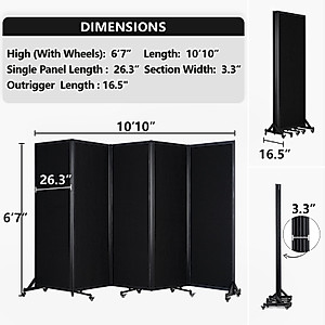 Strongbird Folding Room Partition, Office Partition Dividers, Privacy Divider Wall, Office Divides, 10'6"W x 6'7"H,Black