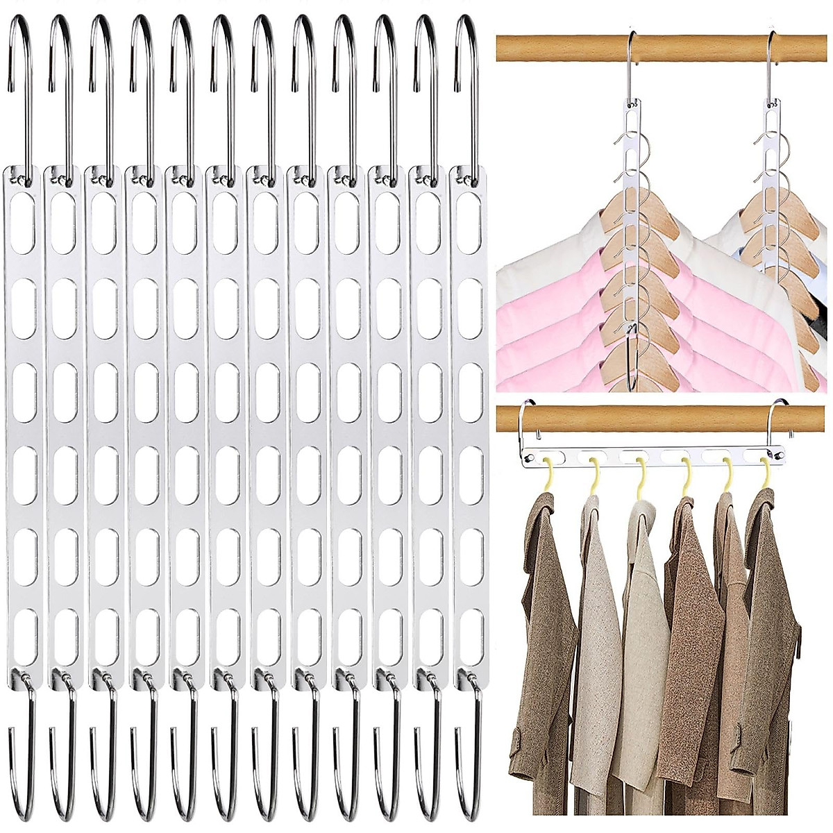 12 Pack Space Saving Hangers for Clothes, Collapsible Metal Hangers Organizer, Closet Hangers Space Saver, Clothes Hanger Organizer, Magic Hangers for Organization and Storage, Dorm Room Essentials