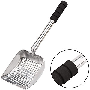 Yangbaga Metal Cat Litter Scoop with Deep Shovel&Long Handle,Detachable Stainless Steel Non-Stick Litter Sifter with Foam Padded Grip, No Bending Back Heavy Duty Cat Litter Scooper