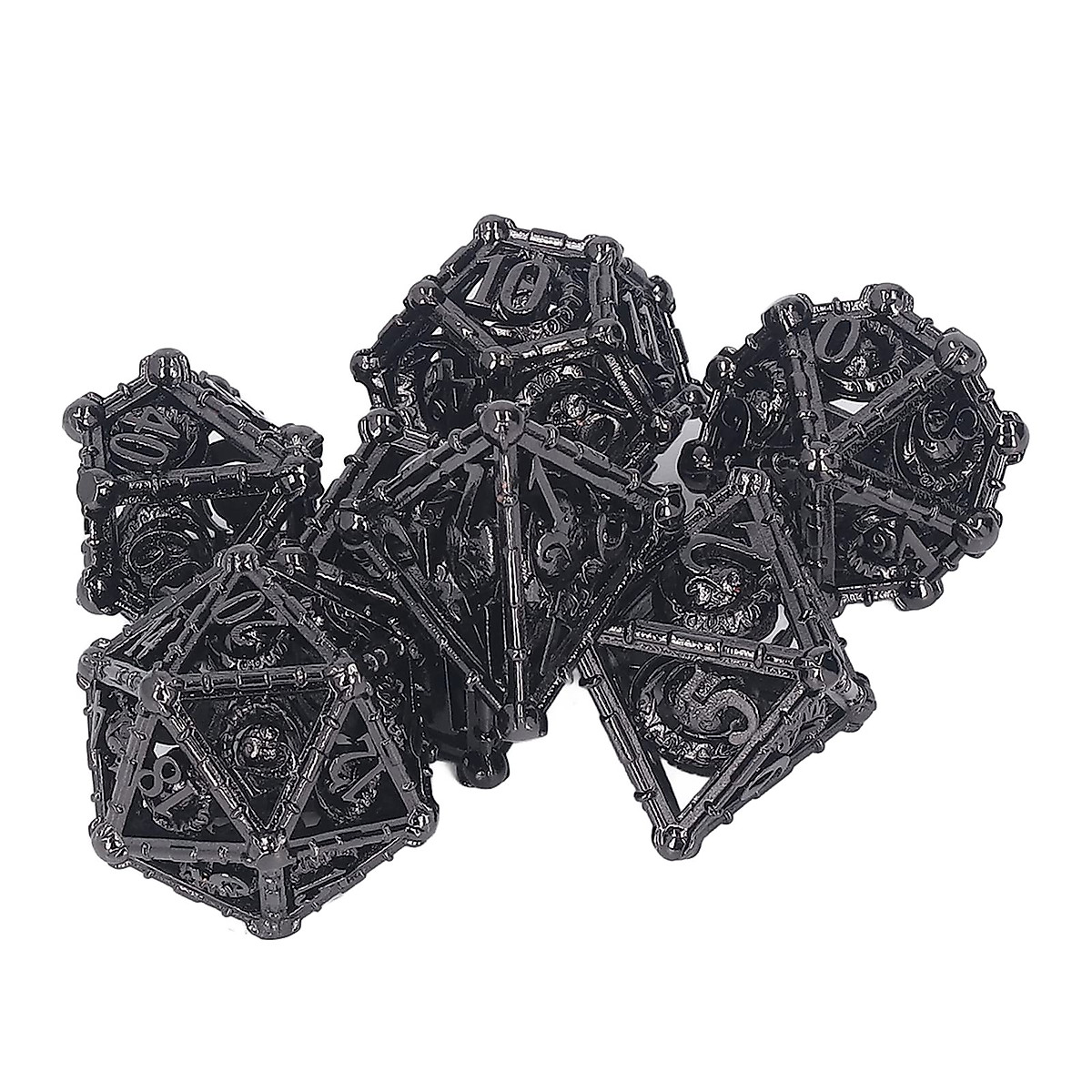 Keenso 7pcs Hollow Polyhedral Dice Set Brass Adult Christmas Party Board Game Dice Props for Role Playing Game