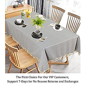 Pardecor Embroidered Tablecloth 56x102-Inch Grey Cotton Linen Tablecloths Checked Tablecloth Lattice Table Cloth Rustic Tablecloth Overay Party Table Cover for 6 Foot Tables Oblong Table Cloths