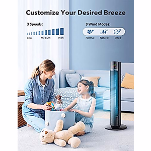 TAOTRONICS Tower Fan, 36" Oscillating Tower Fan with Remote, 9 Modes, Large LED Display, 12-Hour Timer, Space-Saving, Portable Floor Bladeless Fan for Bedroom Living Rooms Office, Black (TT-TF002)