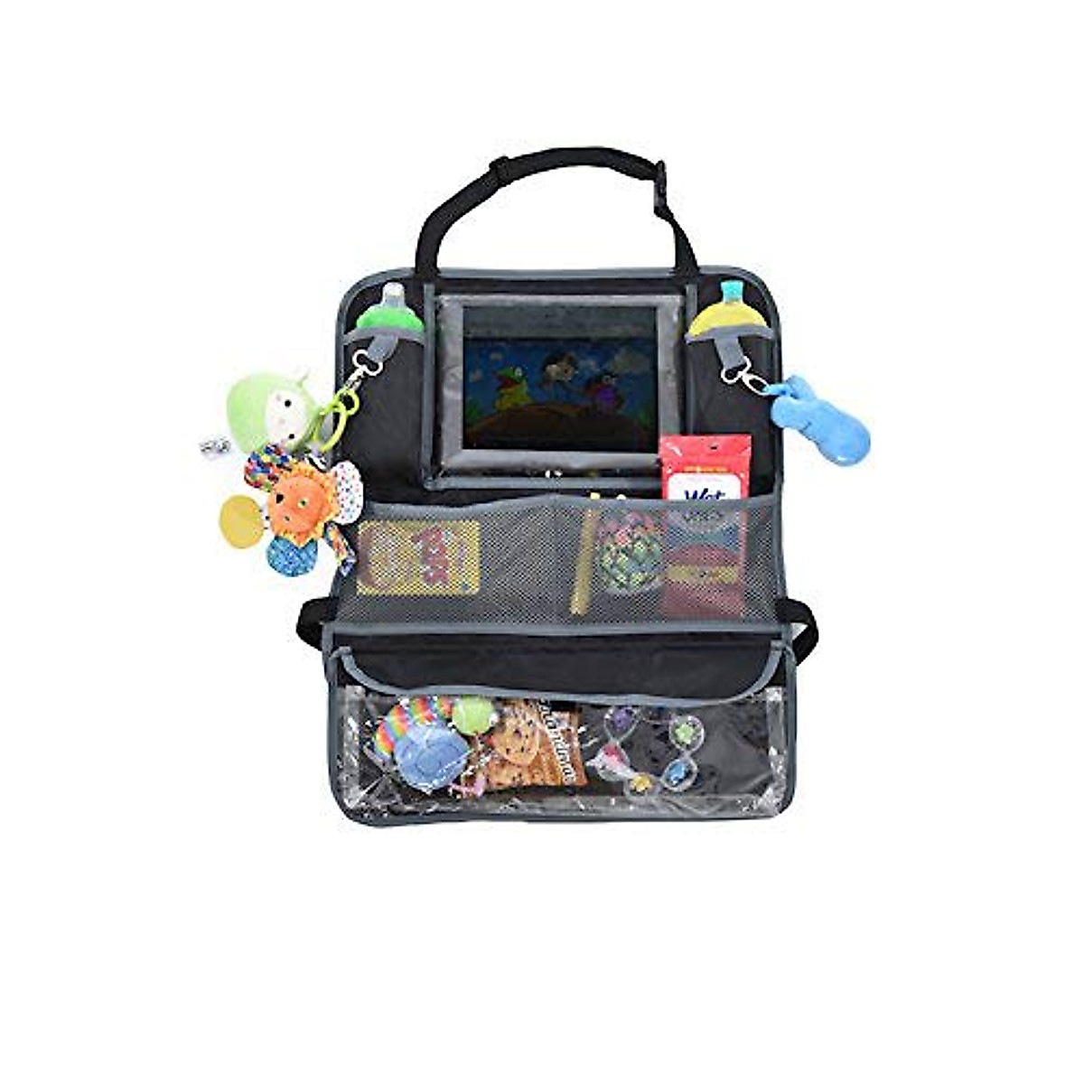 Jeep J is Deluxe Backseat Car Organizer, Kickmat Seat Protector, Universal Design with Pockets, Bottle Holder, Touch Screen Enabled Tablet Holder and Removable Travel Pouch, Snack, Toys, Gadget