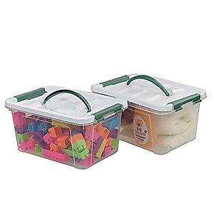 Pekky 6 Quart Storage Container Box with Handle and Latching Fresh Design, Small Toy Organizer Bin, 2-Packs
