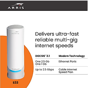 ARRIS Surfboard, S33 DOCSIS 3.1 Modem (2.5 Gbps Max Internet Speeds) & W31 AX11000 WiFi 6 Mesh Ready Router Bundle (WiFi speeds up to 11 Gbps), Alexa Support, Mesh with Your Cable Internet