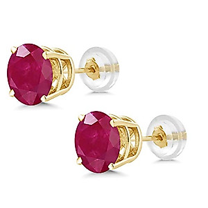 Gem Stone King 14K Yellow Gold Round 5MM Gemstone Birthstone Stud Earrings | Gold Earrings for Women