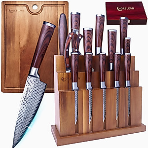 Knife Set With Block Created 20 pcs Block Knives Set HOABLORN Chef's Set: AK01, Extra Cutting Board in a Luxurious Knife Holder, Big Value and Elegant Kitchen Set for Wedding & Housewarming