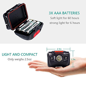Vekkia Ultra Bright LED Headlamp-5 Lighting Modes,White & Red LEDs Head Lamp, Camping Accessories Gear. IPX6 Waterproof Headlight for Running,Cycling,Fishing,Hiking,Repairing. Batteries Included