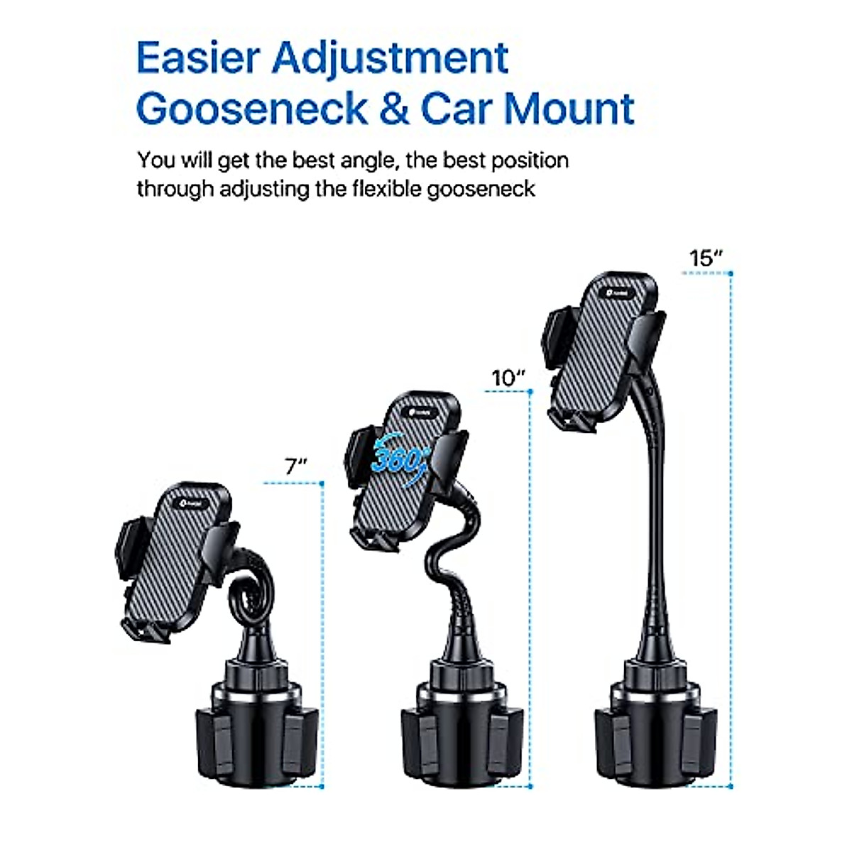 andobil [Newest & Solidest 15in Cup Holder Phone Mount, [Stable & Adjustable] Long Gooseneck Cup Phone Holder for Car Truck [Military-Grade] Fit for iPhone 14 13 12 Pro Max & All Cell Phones