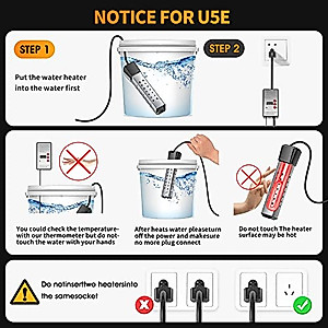 Water Heater, Pool Heater, Immersion Bucket Water Heater, Submersible Water Heater 304 Stainless Steel Guard with Controller, Pool Heater for Above Ground Pool to Heat 5 Gallons of Water in Minutes