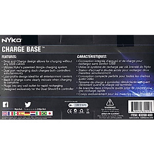 Nyko Charge Base - PlayStation 4 with a Modern and Simple Drop and Charge Design, Dual Patented Dongle Charging Port, Includes a USB and Wall Mount for Super Fast Charging of PS4, PS4 Pro and PS4 Slim Controllers