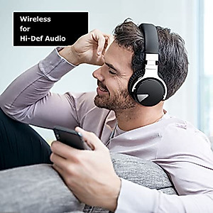 Tapvos E7 Noise Cancelling Over The Ear Headphones with Wireless Bluetooth, Built-in Microphone, Deep Bass, 28 Hours Playback, Works with Android and Windows (Black)