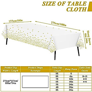 4 Pack Plastic Table Cloth Cover for Parties Disposable, White and Gold Tablecloth for 8 Foot Rectangle Tables, Birthday Wedding Graduation Mather Valentine's Day Easter Party Supplies Decorations