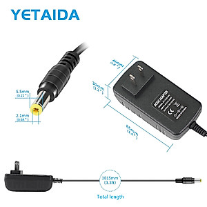 12V 3A Power Supply Adapter, Yetaida Wall Mounted AC 110-240V to DC 12V Transformers, Switching Power Supply for 12V LED Strip Lights,12 Volt 3 Amp Power Adaptor with 5.5 x 2.5mm US Plug