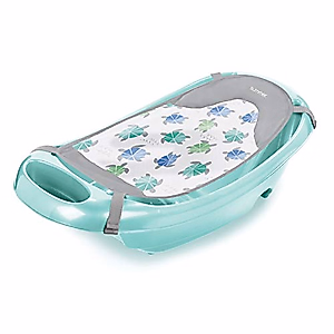 Summer Splish 'n Splash Newborn to Toddler Tub (Aqua) - 3-Stage Tub for Newborns, Infants, and Toddlers - Includes Fabric Newborn Sling, Cushioned Support, Parent Assist Tray, and a Drain Plug