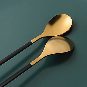 AnSaw Black & Gold 7.4" Long Teaspoons Set of 10 - Stainless Steel Leaf Handle Coffee Stirrers, Perfect as Stir Spoons, Tea Spoons, and Stirring Spoons