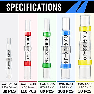400PCS Solder Seal Wire Connectors, Sopoby Self Soldering Heat Shrink Butt Connector Solder Sleeve Waterproof Insulated Electrical Butt Splice Wire Terminals for Marine Automotive Boat Truck