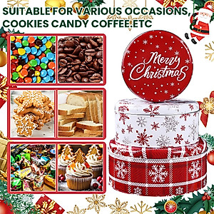 DIYDEC 3 Pack Christmas Cookie Tins with Lids Round Christmas Tin Containers with Gift Ribbon Large Medium Small Xmas Metal Nesting Containers Festive Cookie Tins for Gift Giving Holiday Treats
