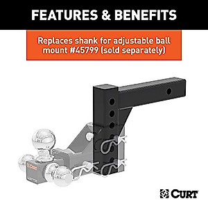 CURT 45059 Replacement Shank for Adjustable Trailer Hitch Ball Mount #45799 or #45049, Fits 2-Inch Receiver