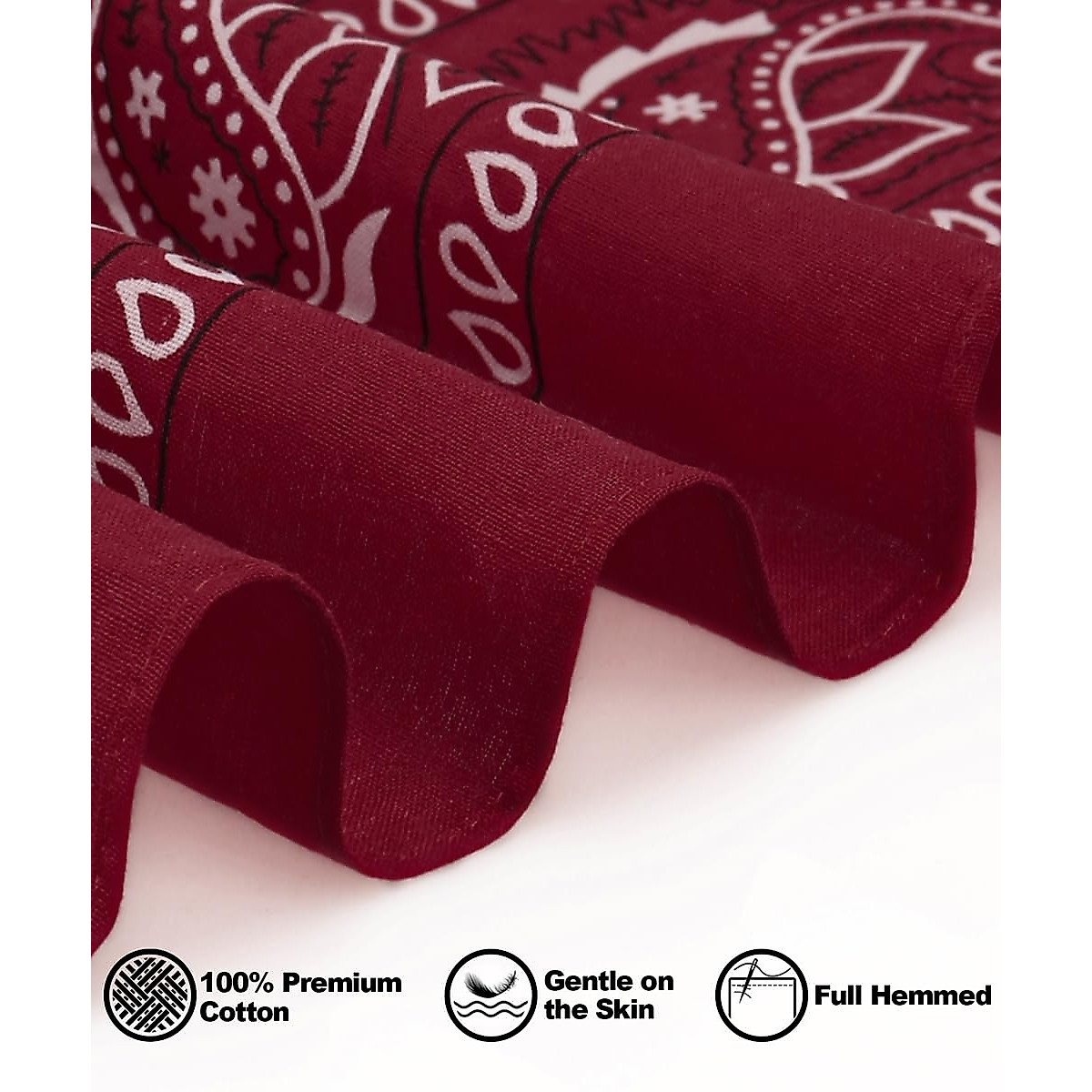 Bycc Bynn 3 Pack Pure Cotton Paisley Pattern Bandanas Square Scarf Headwear (Black + Burgundy + White)