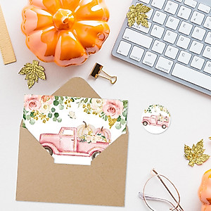 Whaline 36 Pack Fall Gold Foil Thank You Cards Pink Floral Pumpkin Greeting Cards Autumn Blank Note Cards with Stickers Envelopes for Thanksgiving Wedding Bridal Shower