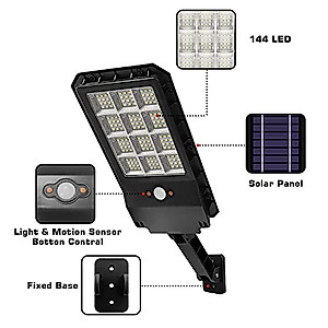 Solar Street Lights Outdoor 144LED Solar Parking Lot Light Motion Sensor Street Lights Solar Powered Flood Light with Remote Control Solar Security Light for Street Gutter Porch Garage Driveway-4 Pack