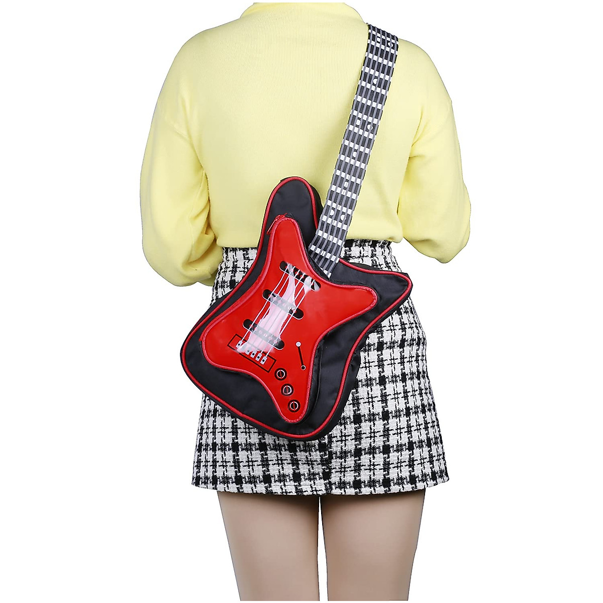 Electric Guitar Shaped Music Bag Oxford Cloth Shoulder Tote Bag Purse Crossbody Handbag for Women(Black)