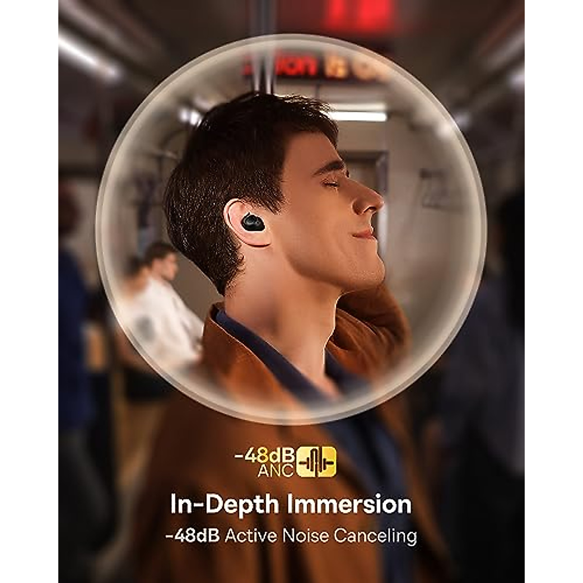 Baseus Wireless Earbuds, 140H Playback -48dB Active Noise Cancelling Bluetooth 5.3 Earbuds with IPX6 Waterproof 4 ENC Mics 0.038s Low Latency Fast Charge Ear Buds for Android iOS(Bowie MA10)