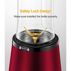 ICOOKPOT Smoothies Blender Electric Personal Size Blender for Shakes and Smoothies Frozen Fruit Vegetable Juice Blender Baby Food Maker With 2 BPA-Free Portable Sport Bottles 300W, Red