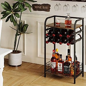 3-Tier Wine Bar Table: Small Liquor Bottle Holder with 8-Bottle Wine Rack Mini Wine Bar Cabinet Corner Whiskey Display Shelf Floor Liquor Storage Bar for Home Living Room