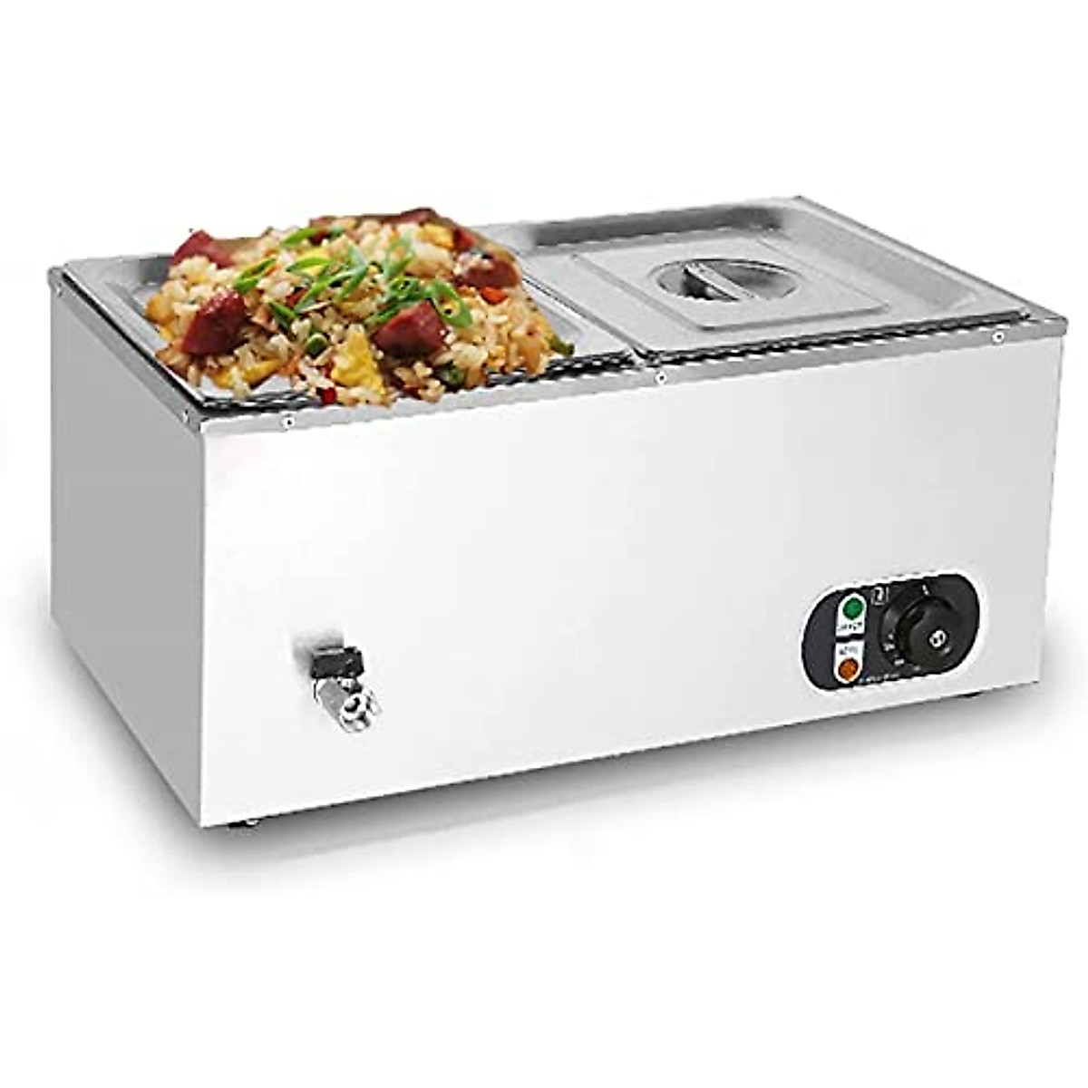 MEHAOC Steam Table for Stainless Steel Buffet Food Heater, Buffet Table Server of Soup Station, Electrical Food Heater with Catering Restaurants Lid (Col