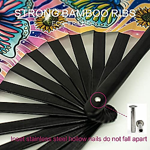 Raveahem UV Glow Rave Fan, Bamboo Folding Clack Hand Fan for Men Women (Butterfly, Large 13")