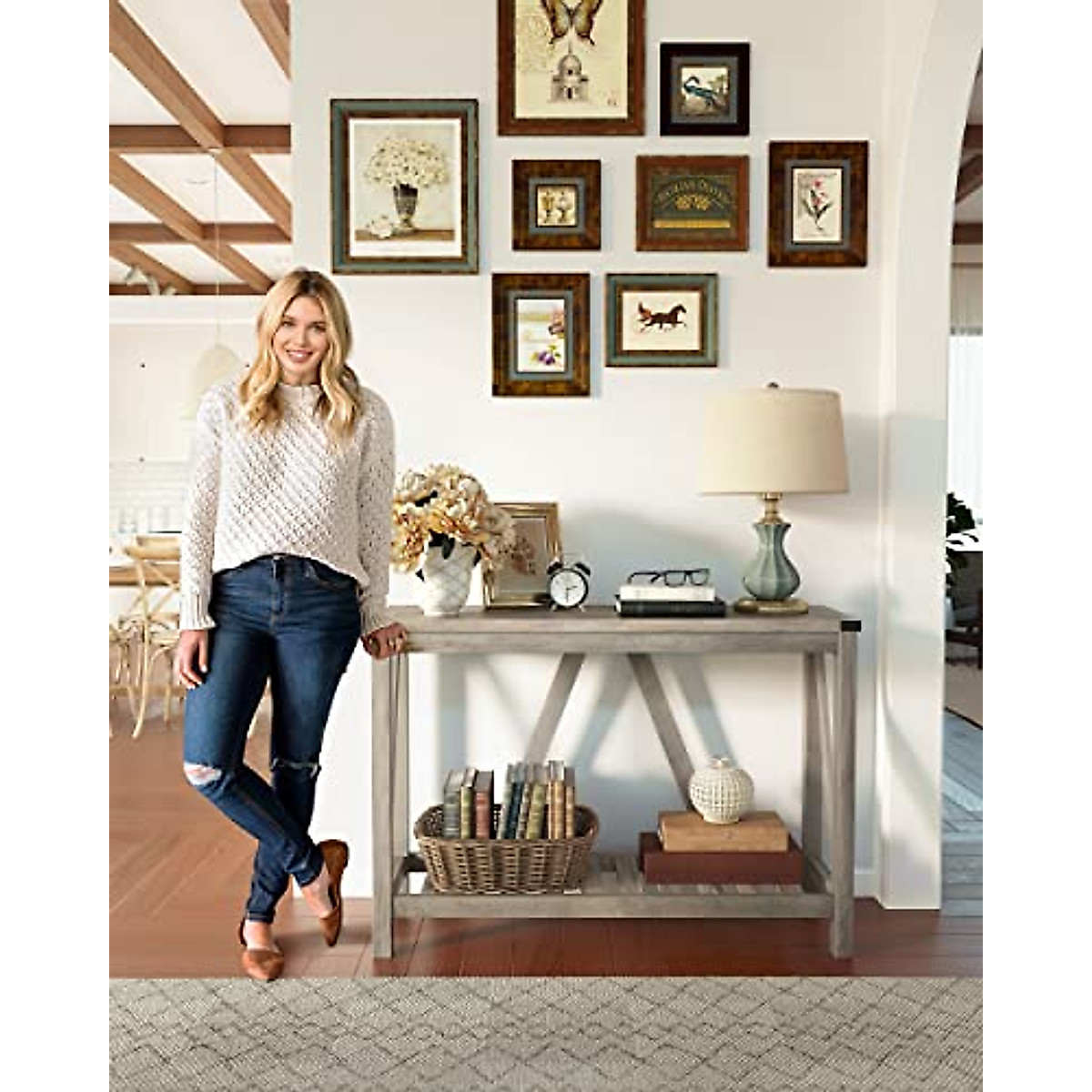 JOINHOM Entryway Table - Wood Console Table with Shelves, Farmhouse Sofa Table for Entryway, Living Room, Hallway