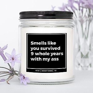 YouNique Designs 9th Anniversary Candle for Husband, Wife 9oz Candle, 9 Year Gift Idea for Him, Her, 9th Wedding Anniversary Present for Him, Women, Men, Couple (Mahogany Teakwood)