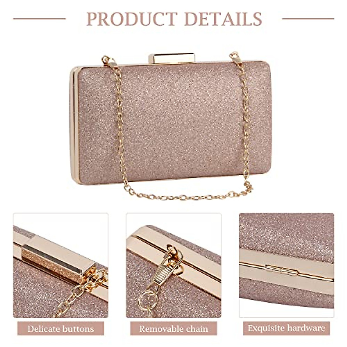 Emprier Women's Vintage Evening Handbag Glitter Bridal Prom Clutch Handbag Wedding Party Envelope Purse Shoulder Bag