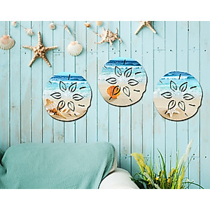 3 Pieces Sand Dollar Wall Decor Wood Outdoor Coastal Wall Art Ocean Beach Wall Decor Starfish Seashell Sand Dollar Beach Signs Hanging Wooden Nautical Bathroom Decor for Home Bathroom Sea Decorations