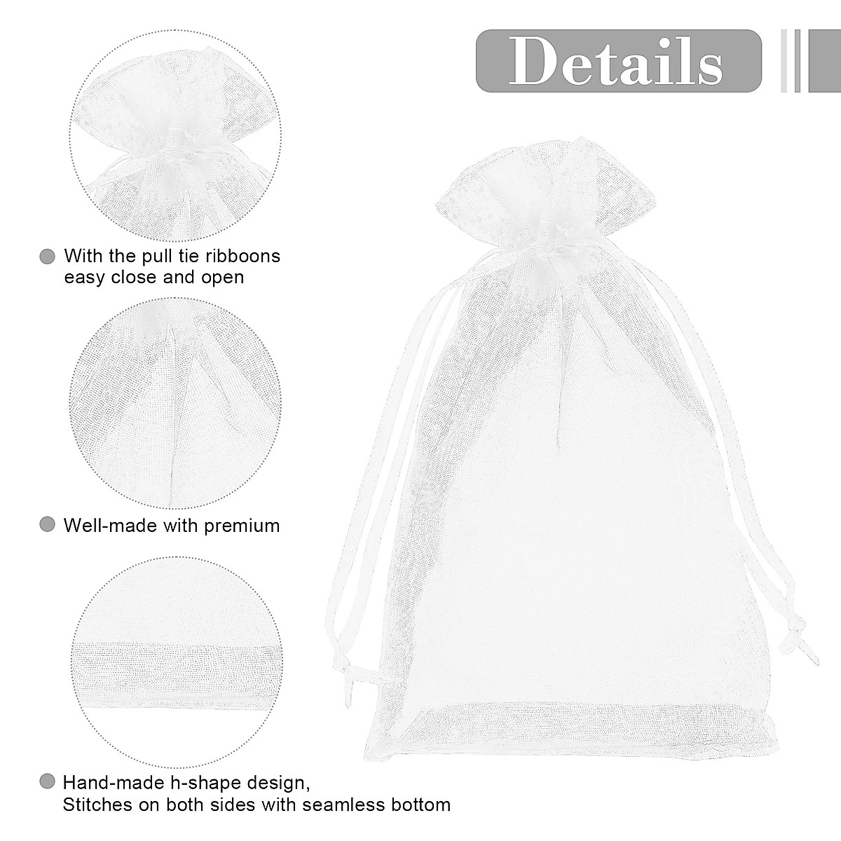Organza Bags, Organza Bags 4x6, White Wedding Favor Bags, 50Pcs Mesh Bags Drawstring, Jewelry Gift Bags, Candy Pouches, Party Favor Bags Festival Makeup Birthday Halloween Christmas Wrapping Supplie