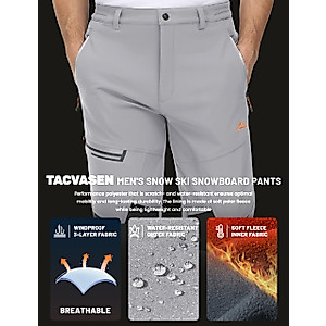 TACVASEN Fleece Lined Pants Men Insulated Ski Pants Water Resistant Snow Windproof Snowboard Trousers Hiking Winter Warm Outdoor Gray 38
