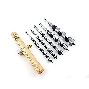 Woodowl BCH-Set 6-Piece Bushcraft Survival Auger Kit with T-Handle and 5 Auger Bits in Tool Roll