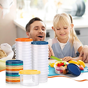 Tioncy 36 Pack Texture Freezer Storage Containers with Lids Reusable Twist Top Plastic Food Containers Round Wide Mouth Lunch Jars Freezer Deli Containers (8 oz, 16 oz)