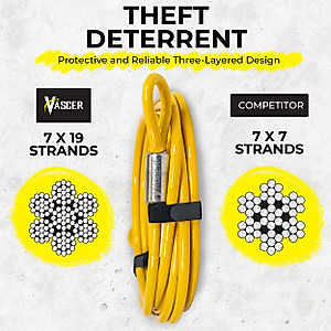 Vascer 30FT (1/2") Commercial Security Cable with Loops - Galvanized Braided Steel Security Cable to Secure High Value Equipment - PVC-Coated Anti Theft Locking Cable for Trailers, Mowers, E-Bikes