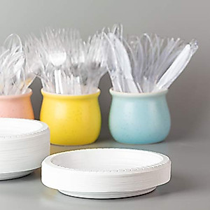 Plasticpro 6 inch Round Plastic Plates Microwaveable, Disposable, White, Dinnerware 100 Count