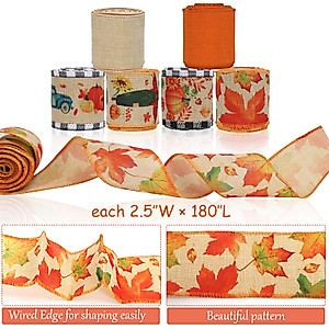 6 Rolls 30 Yards Burlap Ribbon, 2.5″W Buffalo Plaid Wired Edge Ribbon Thanksgiving Theme Craft Ribbon for Wrapping Gifts Making Wreath Bow