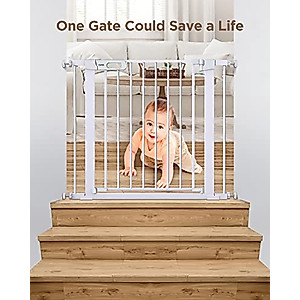 Ciays 29.5” to 37.8” Safety Baby Gate, Extra Wide Auto-Close Dog Gate for Stairs, Easy Walk Thru Indoor Pet Gate for Doorways and Rooms, White Child Gate Easy Pressure Mounted Installation