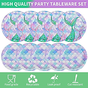 Mermaid Paper Plates and Napkins for Kids Party Purple Mermaid Tail Theme Plates Forks Set Disposable Tableware Girls Birthday Dessert Tea Party Decoration Under the Sea Supplies